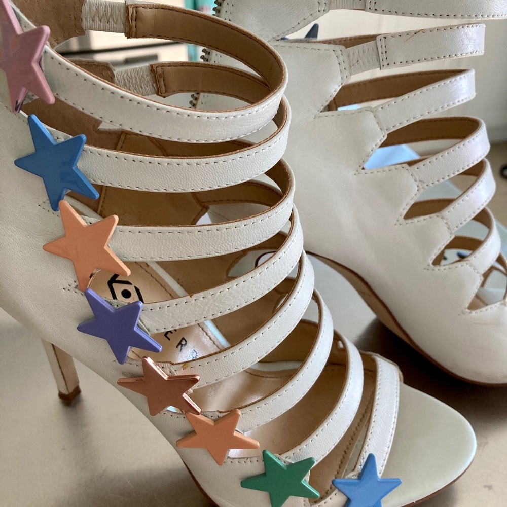 Katy Perry Pearl White Leather Star High Heels - Gem